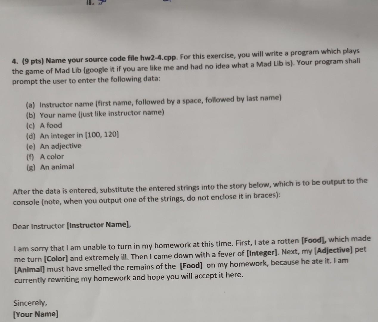 Solved 4. (9 pts) Name your source code file hw2-4.cpp. For | Chegg.com