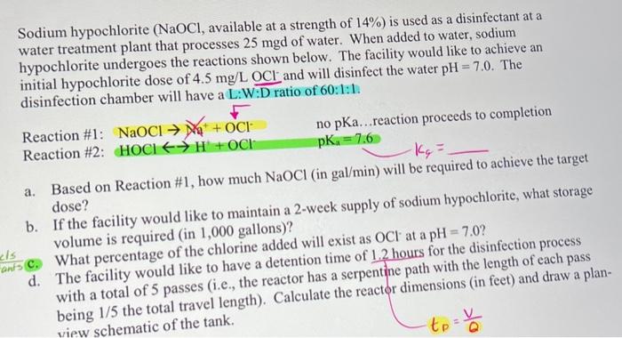 Solved Sodium hypochlorite ( NaOCl, available at a strength | Chegg.com