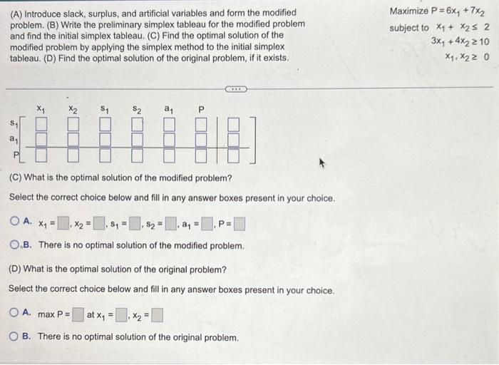 (A) Introduce slack, surplus, and artificial | Chegg.com