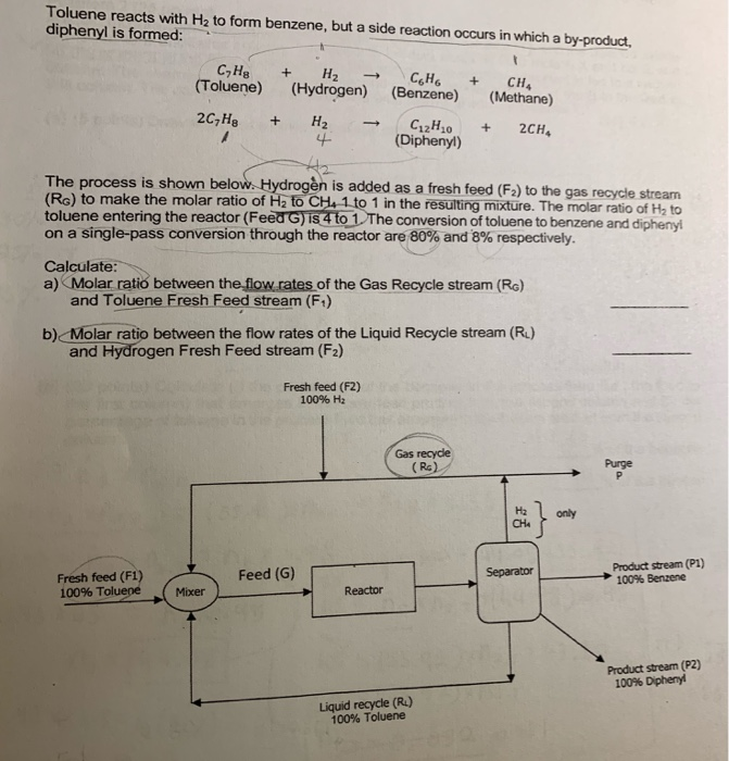 Toluene reacts with H2 to form benzene, but a side | Chegg.com
