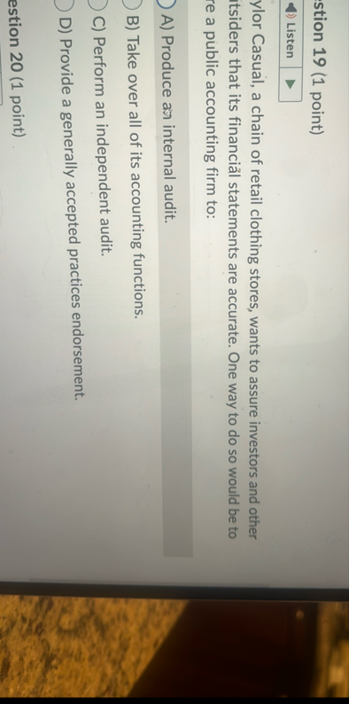 Solved stion 19 (1 ﻿point)ylor Casual, a chain of retail | Chegg.com