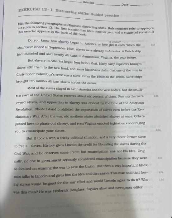 EXERCISE 13-1 Distracting shifts: Guided practice | Chegg.com