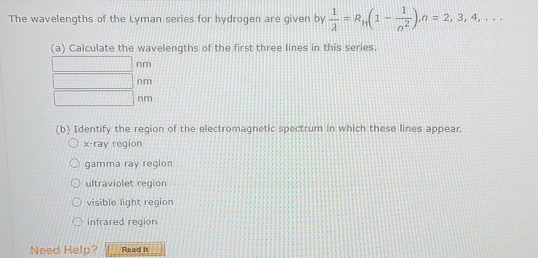 Solved vavelengths of the Lyman series for hydrogen are | Chegg.com