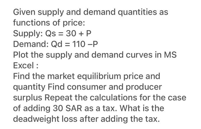 Solved Given supply and demand quantities as functions of | Chegg.com