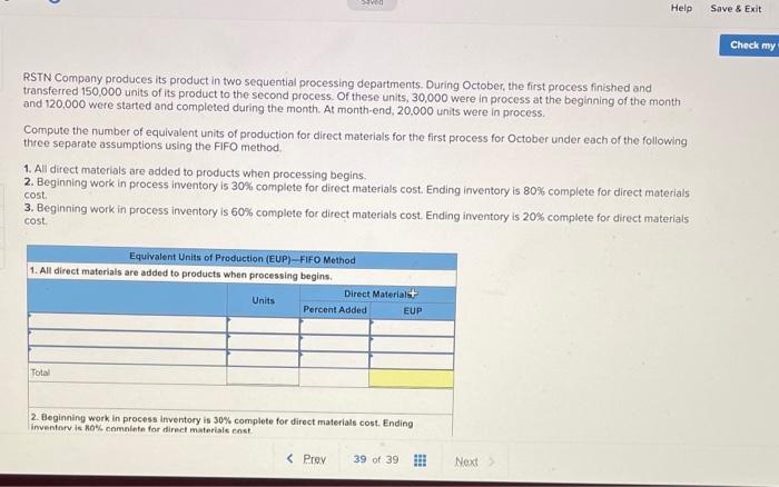 Solved VO Help Save & Exit Check my RSTN Company produces | Chegg.com
