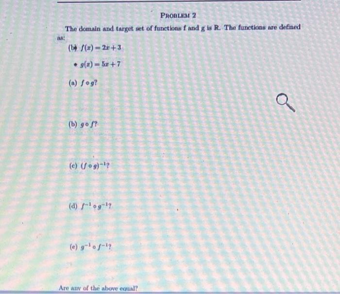 Solved The domain and target set of functions f and g is R. | Chegg.com