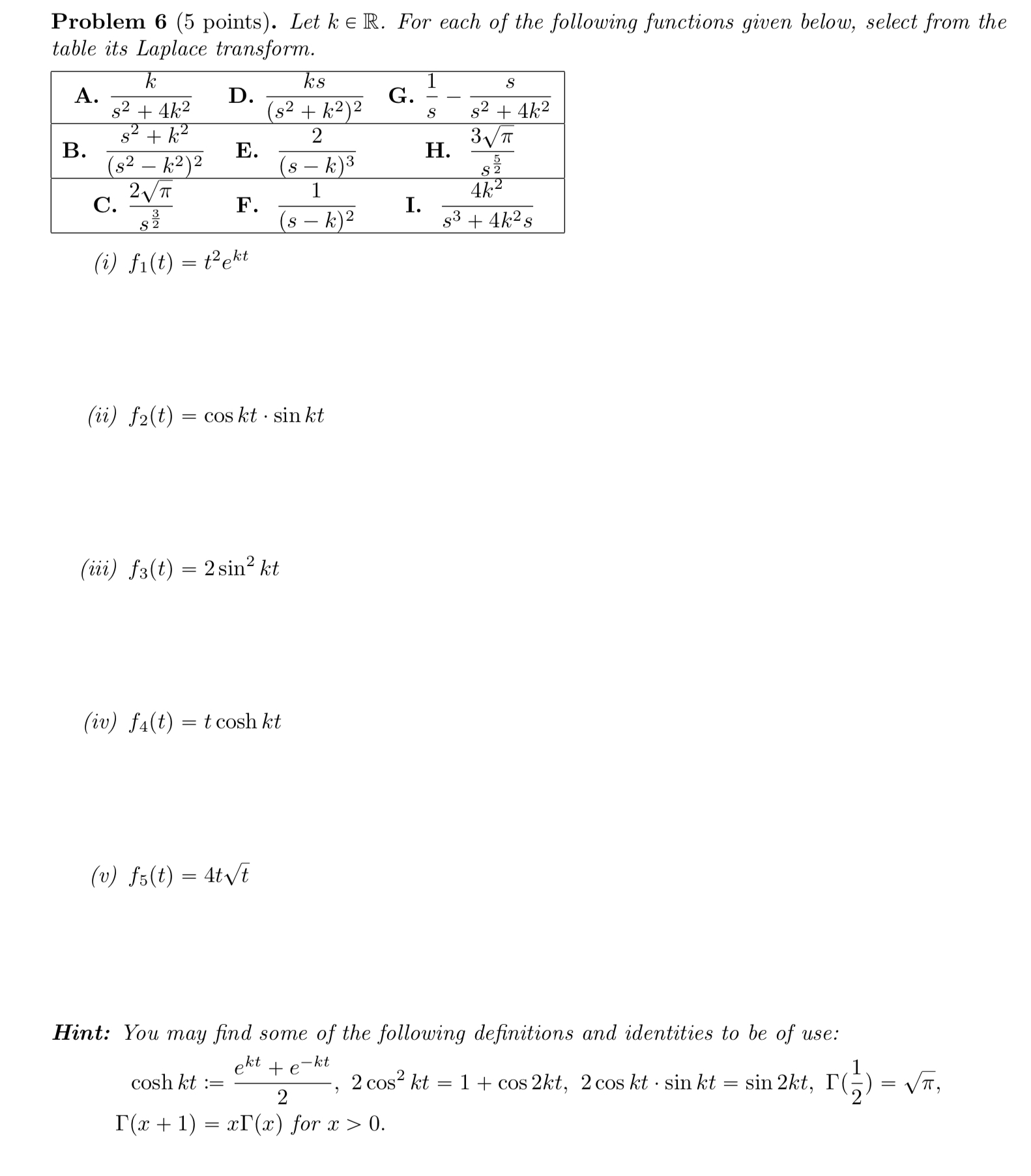 Solved Problem 6 (5 ﻿points). ﻿Let kinR. For each of the | Chegg.com
