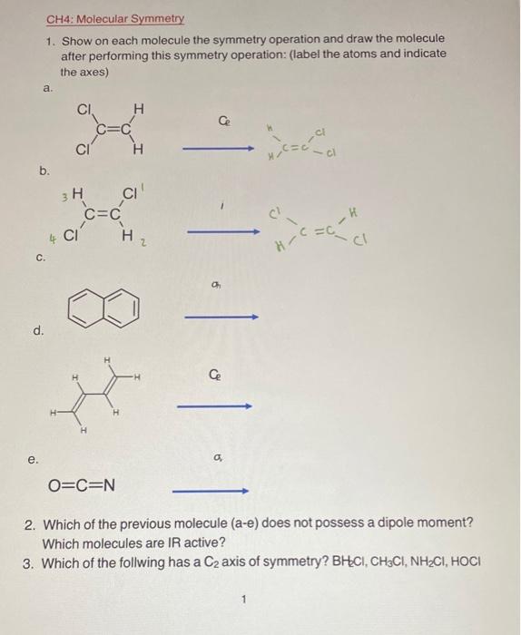 Solved CH4: Molecular Symmetry 1. Show on each molecule the | Chegg.com