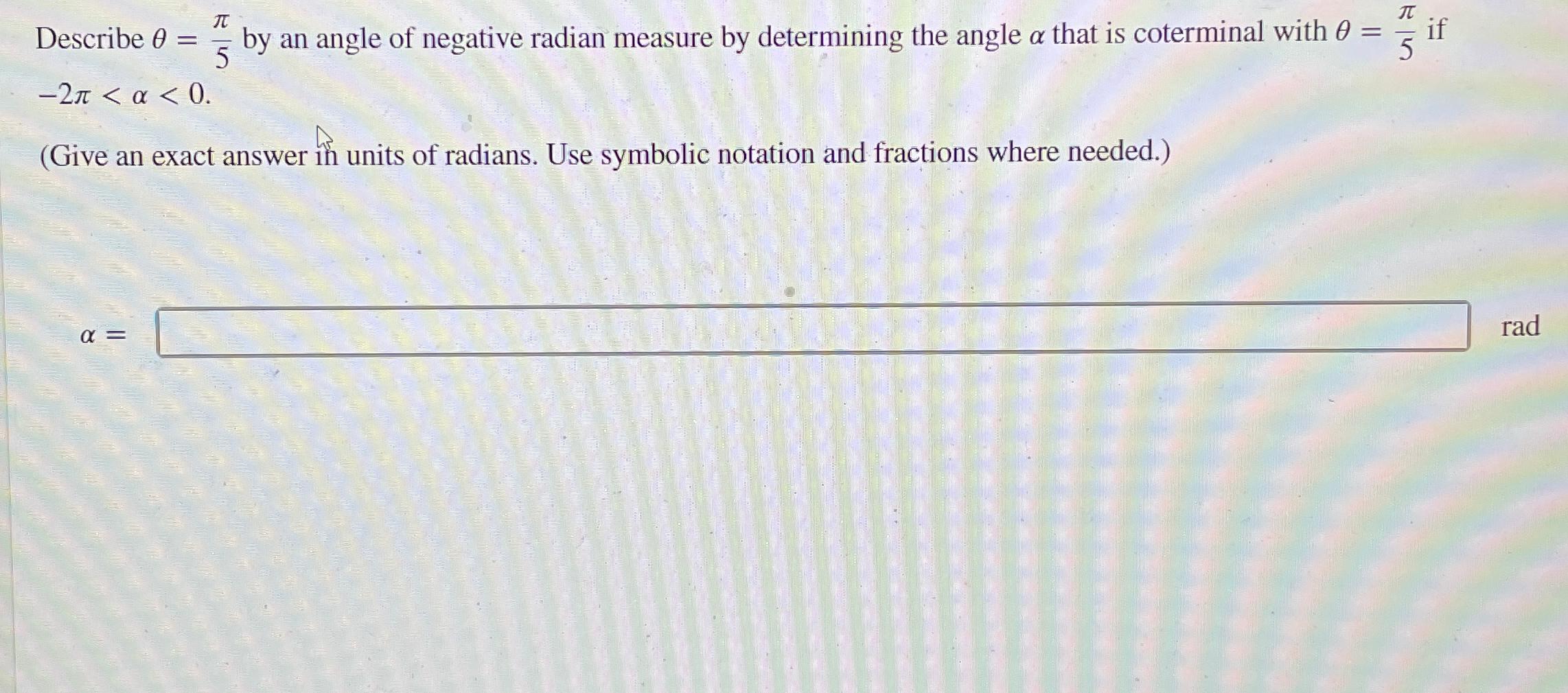 Solved Describe \\\\theta =(\\\\pi )/(5) by an angle of | Chegg.com