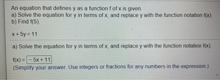 Solved An equation that defines y as a function f of x is | Chegg.com