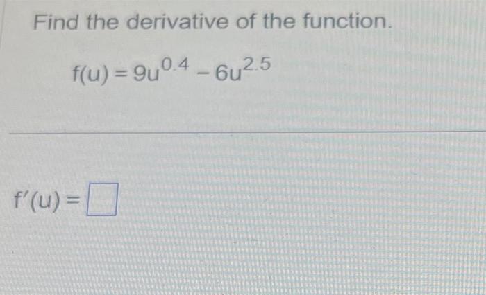 Solved Find the derivative of the function. f(u) = | Chegg.com