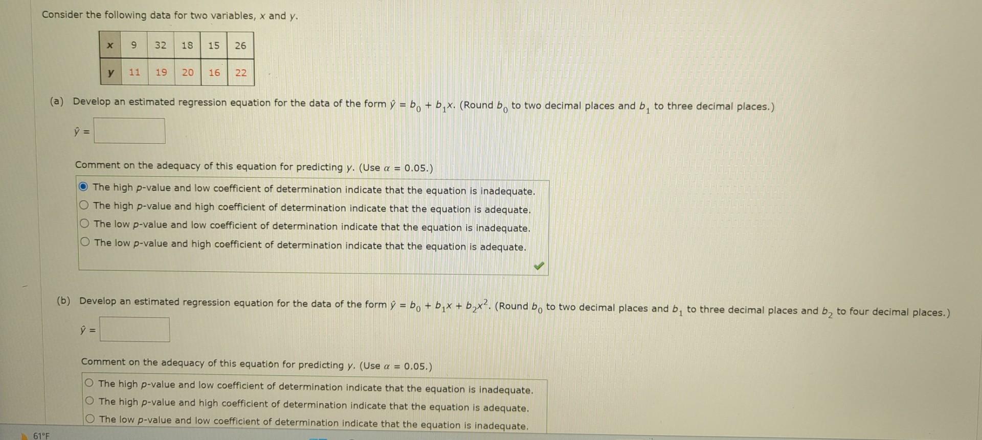 Solved Consider the following data for two variables, x and | Chegg.com