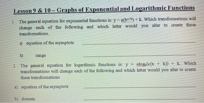 Solved Lesson 9 & 10- Graphs of Exponential and Logarithmic | Chegg.com