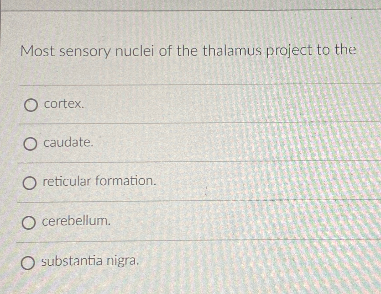Solved Most sensory nuclei of the thalamus project to | Chegg.com
