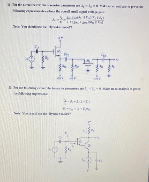 Solved 1) For the circuit below, the transistor parameters | Chegg.com