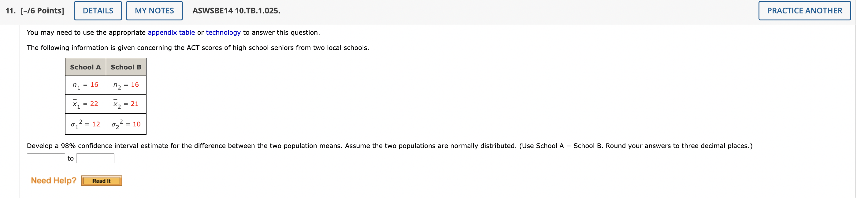 Solved [-/6 ﻿Points] ﻿ASWSBE14 10.TB.1.025.You may need to | Chegg.com