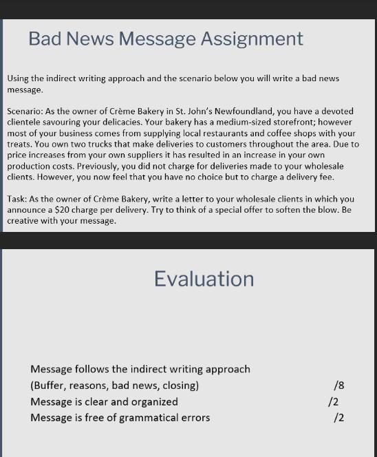 Bad News Message Assignment Using the indirect | Chegg.com