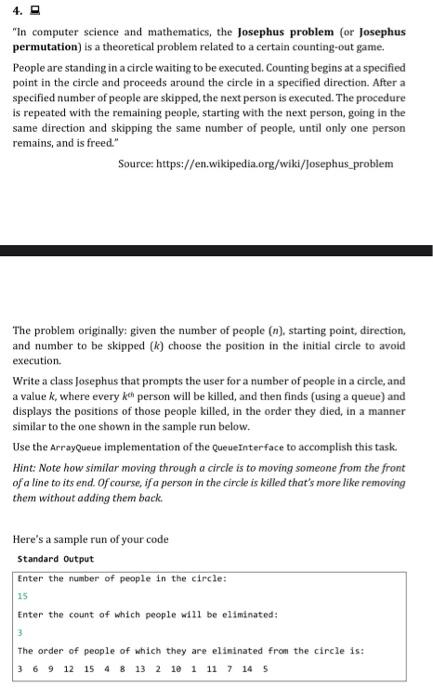 Solved 4. "In computer science and mathematics, the Josephus | Chegg.com