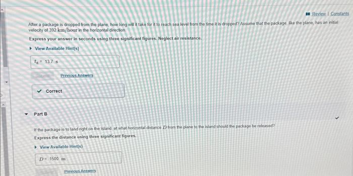 Solved After a package is dropped from the plane, how long | Chegg.com
