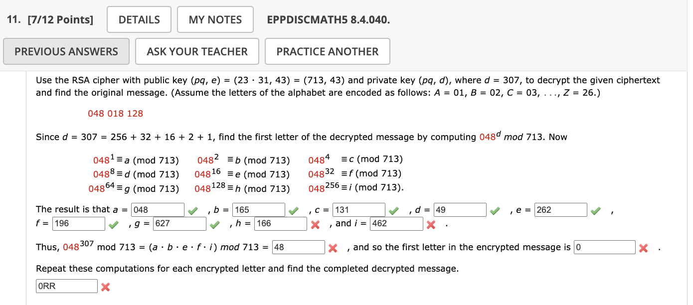 Solved Use the RSA cipher with public key | Chegg.com