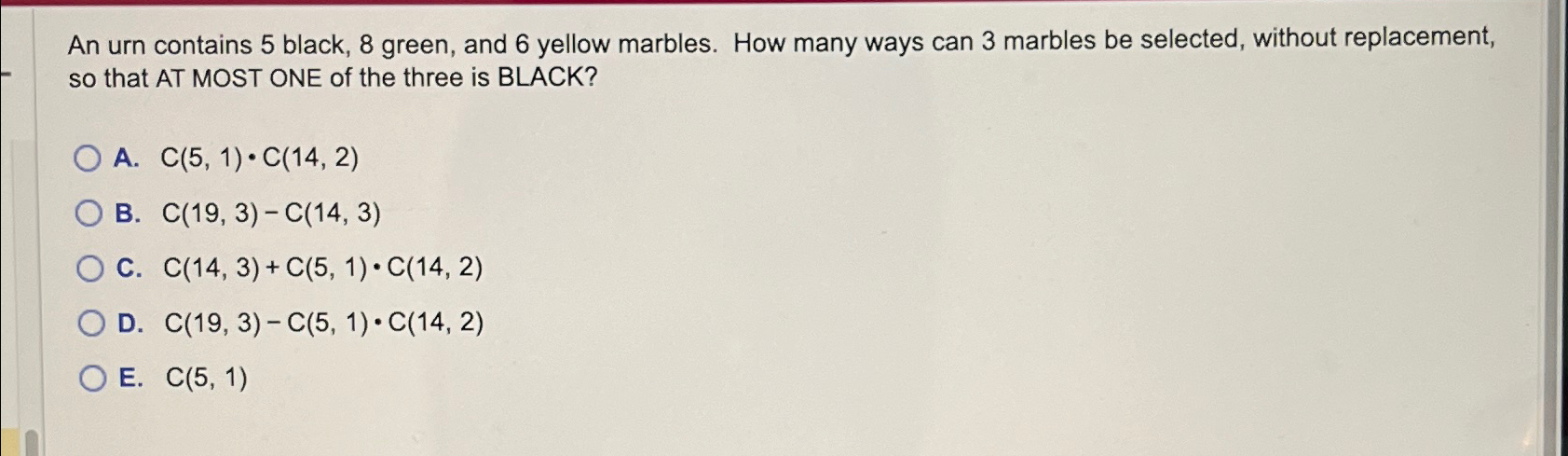 Solved An urn contains 5 ﻿black, 8 ﻿green, and 6 ﻿yellow | Chegg.com