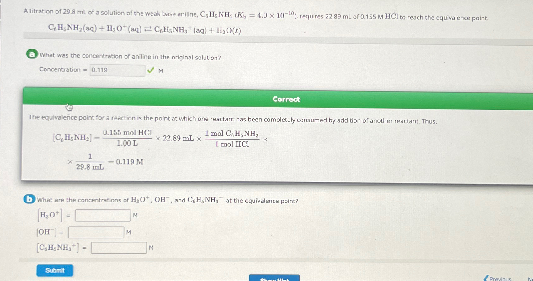 Solved A titration of 29.8mL ﻿of a solution of the weak base | Chegg.com