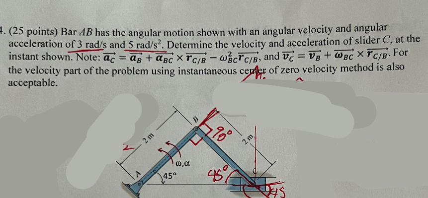 Solved (25 ﻿points) ﻿Bar AB ﻿has the angular motion shown | Chegg.com