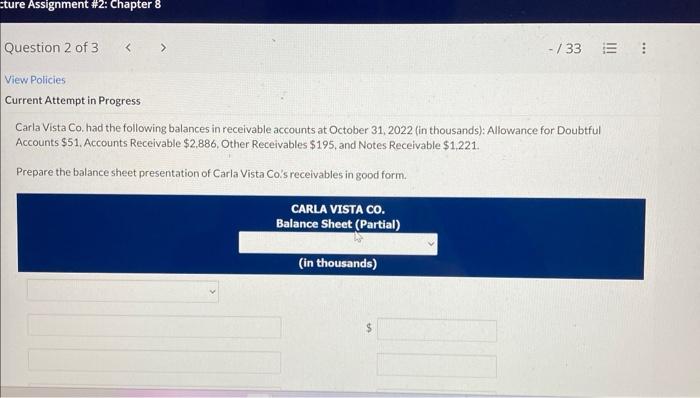 Solved Carla Vista Co, had the following balances in | Chegg.com