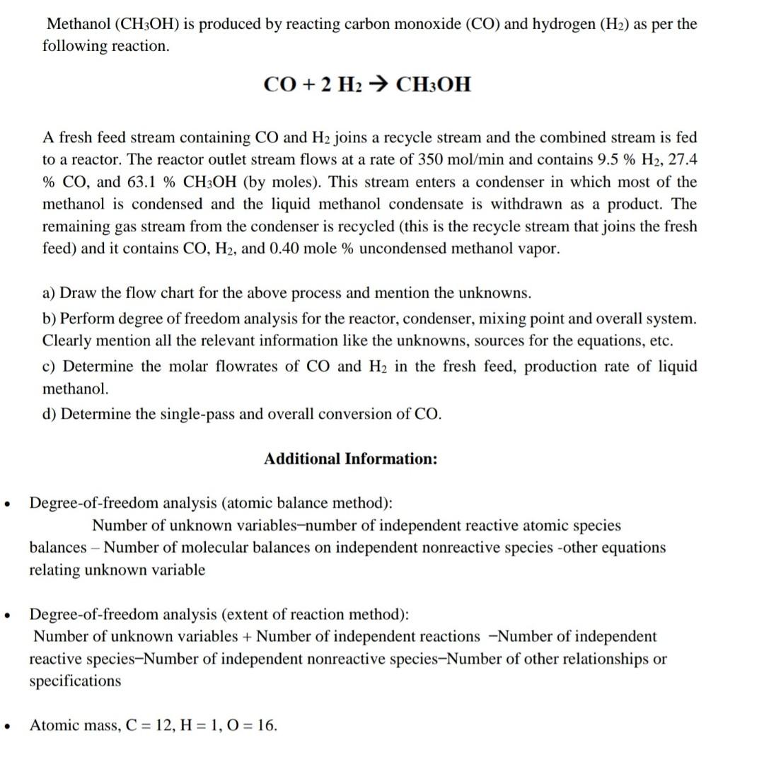 Solved Methanol (CH3OH) is produced by reacting carbon | Chegg.com