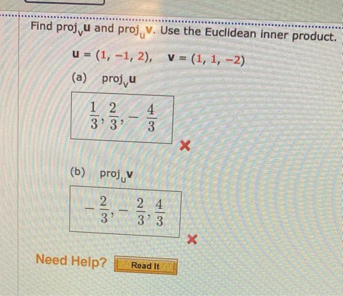 Solved Find proj u and proj, v. Use the Euclidean inner | Chegg.com