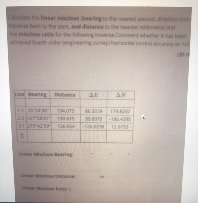 Solved Calculate the linear misclose (bearing to the nearest | Chegg.com