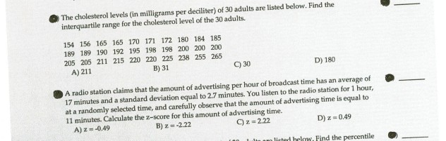 Solved The cholesterol levels (in milligrams per deciliter) | Chegg.com