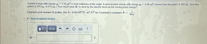 Solved A point charge with charge q1=3.10μC is held | Chegg.com