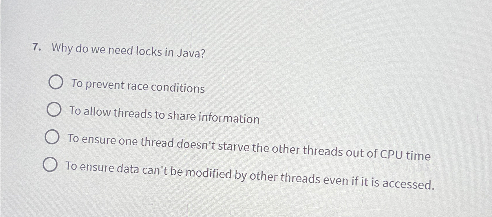 Solved Why do we need locks in Java?To prevent race | Chegg.com