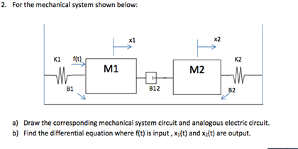 Solved For the mechanical system shown below: Draw the | Chegg.com