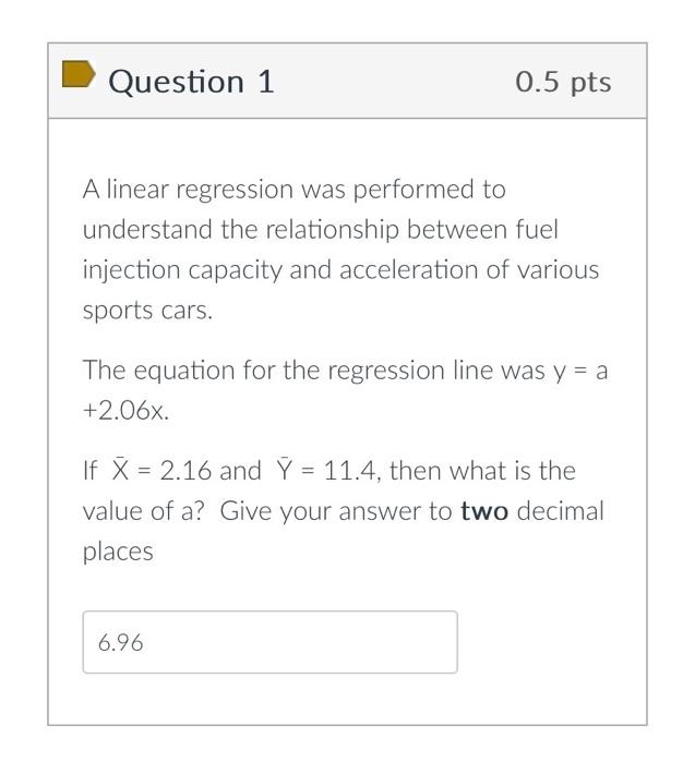 Question 1 0.5pts A linear regression was performed | Chegg.com
