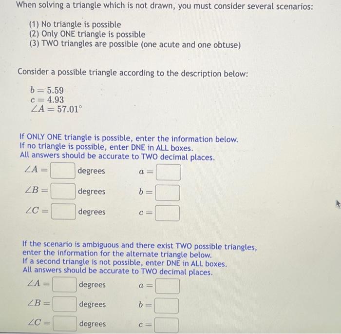 Solved When solving a triangle which is not drawn, you must | Chegg.com