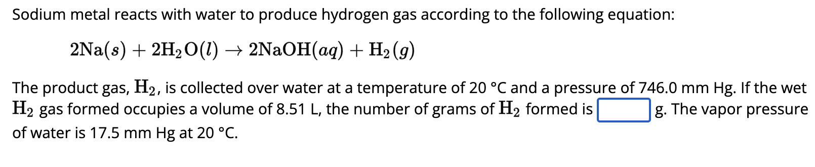 Solved Sodium metal reacts with water to produce hydrogen | Chegg.com