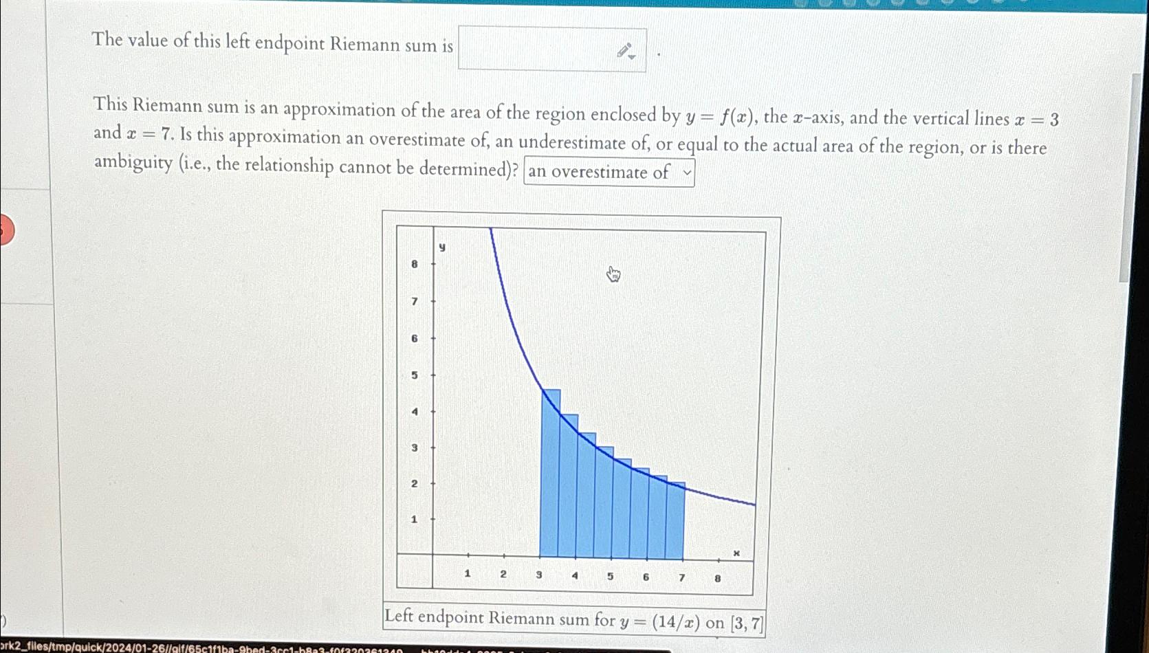 Solved The value of this left endpoint Riemann sum isThis | Chegg.com