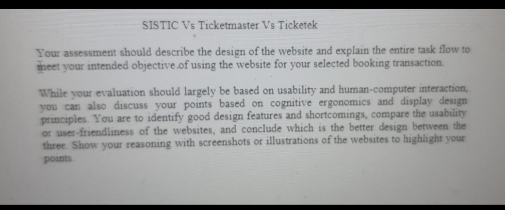 Solved SISTIC Vs Ticketmaster Vs TicketekYour assessment | Chegg.com