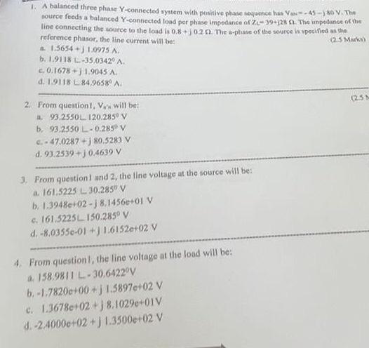 Solved source feeds a balanced Y-connected toad per phase | Chegg.com