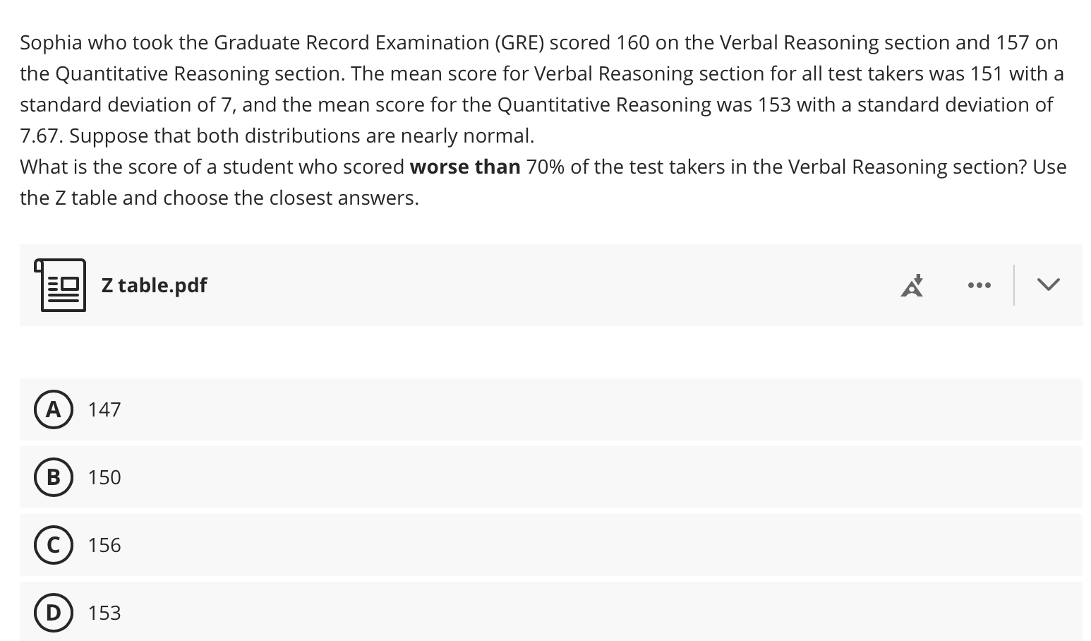 Solved Sophia who took the Graduate Record Examination (GRE) | Chegg.com