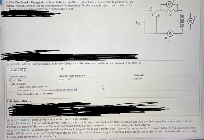 11 Problem 4 Eneray Stored In An Inductor An Rl