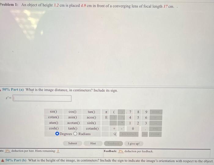 Solved roblem 1: An object of height 3.2 cm is placed 4.9 cm | Chegg.com