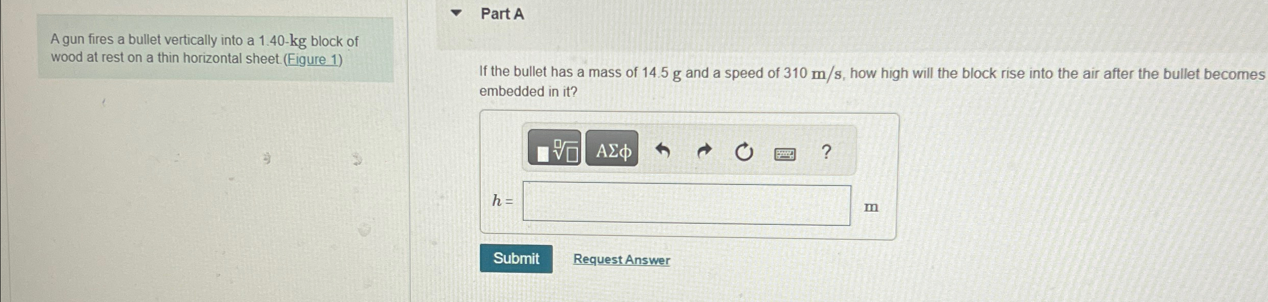 Solved A gun fires a bullet vertically into a 1.40-kg ﻿block | Chegg.com