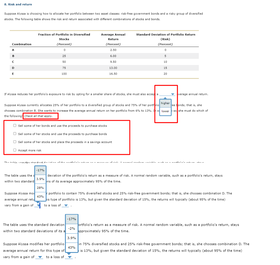 Solved Risk and returnSuppose Alyssa is choosing how to | Chegg.com