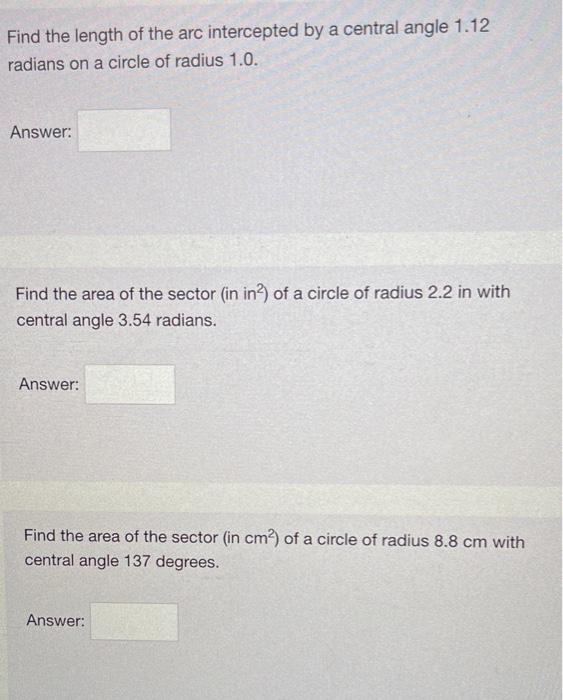 Solved Find the length of the arc intercepted by a central | Chegg.com