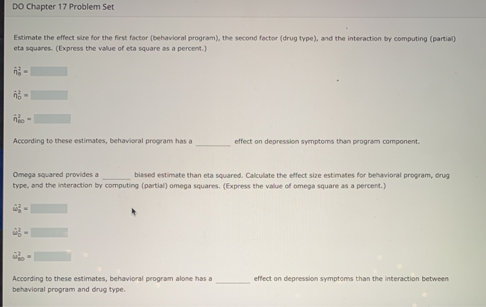 Solved DO Chapter 17 Problem Set 8. Measuring effect size | Chegg.com