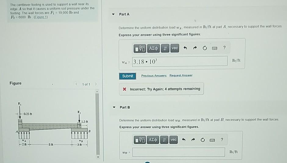 Solved The cantilever footing is used to support a wall near | Chegg.com
