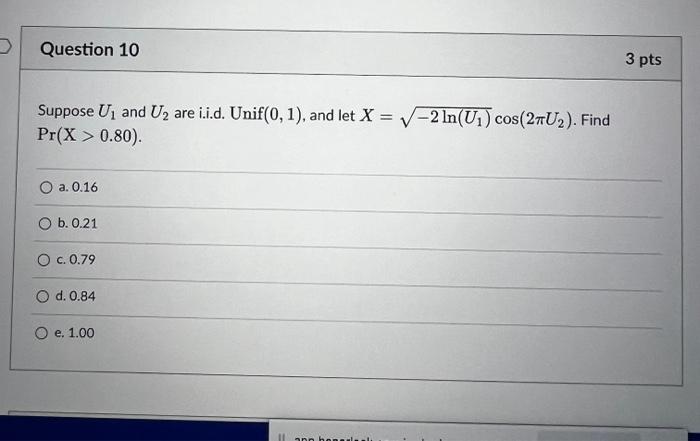 Solved Suppose U1 and U2 are i.i.d. Unif(0,1), and let | Chegg.com